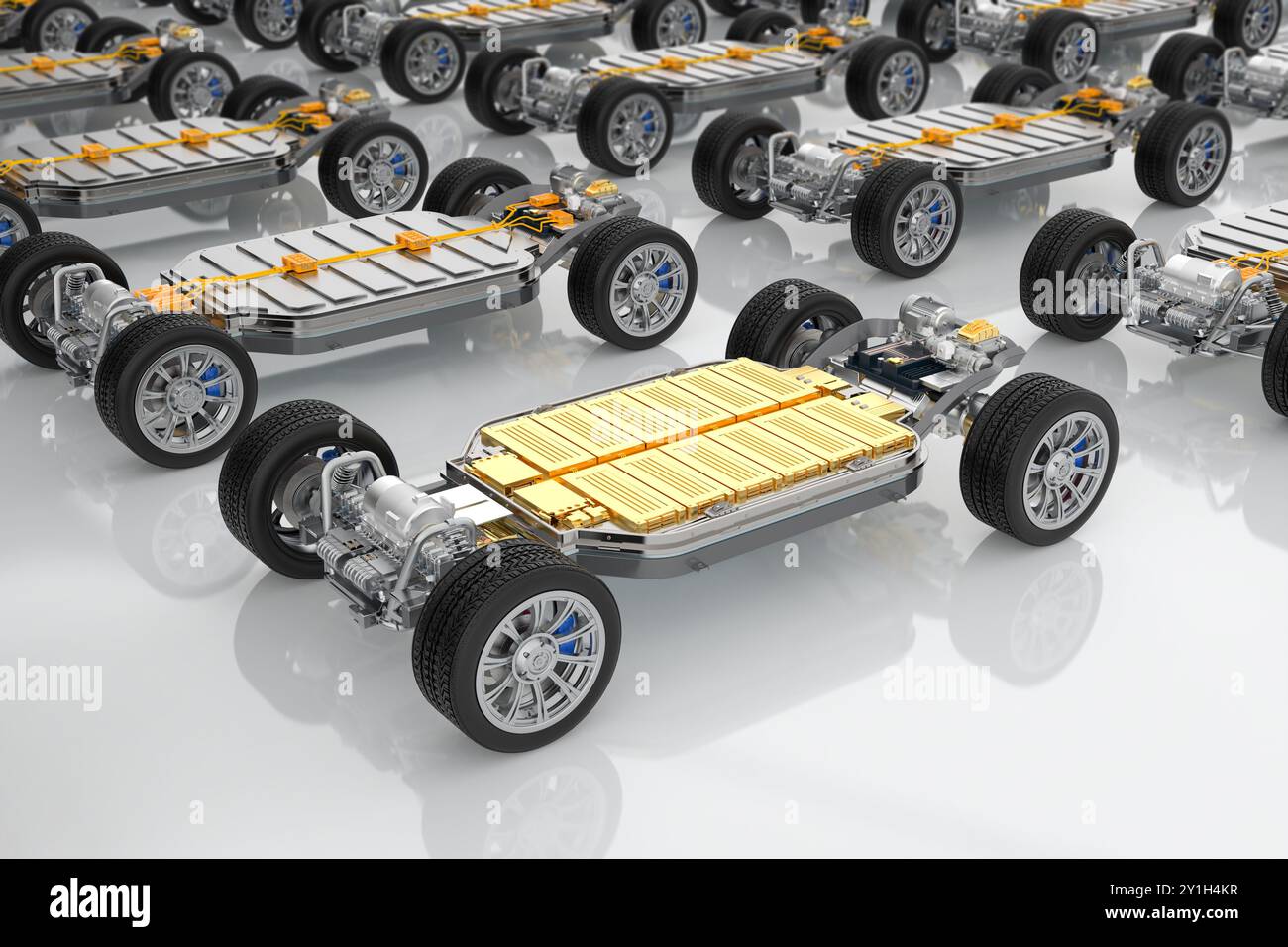 3d rendering golden electric vehicle battery or pack of lithium-ion ...