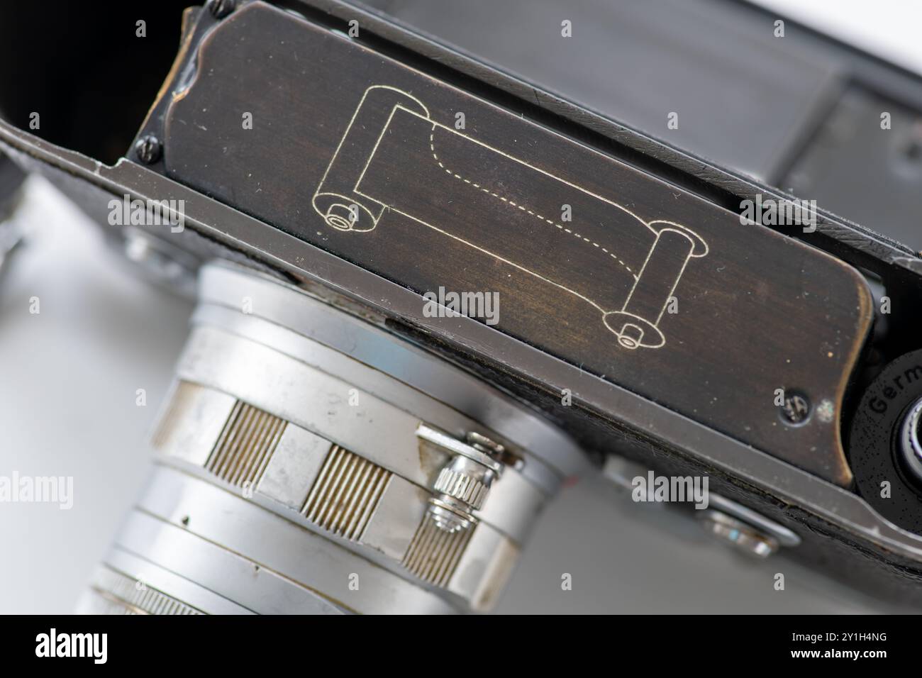 Close up of the open bottom and back compartment of a classic vintage ...