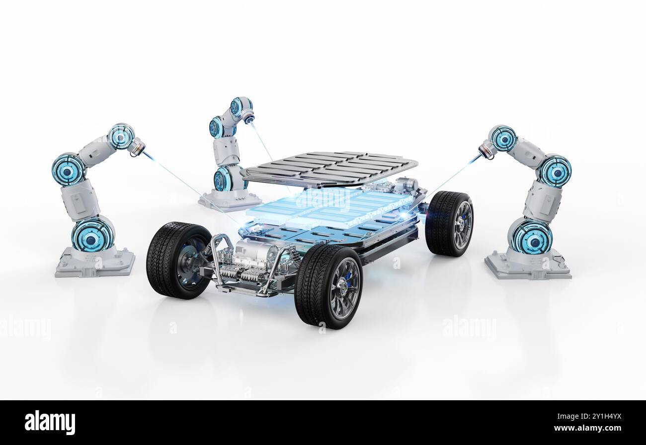 Automation Automobile Factory Concept With 3d Rendering Robot Assembly