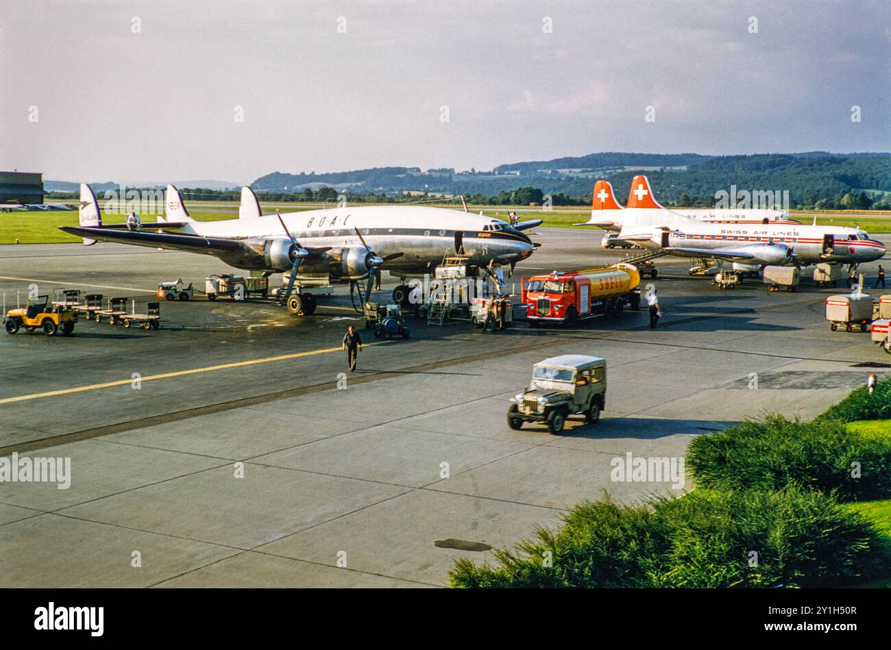 BOAC airliner Lockheed Constellation 749-79 plane G-ALAN, Swiss Air ...
