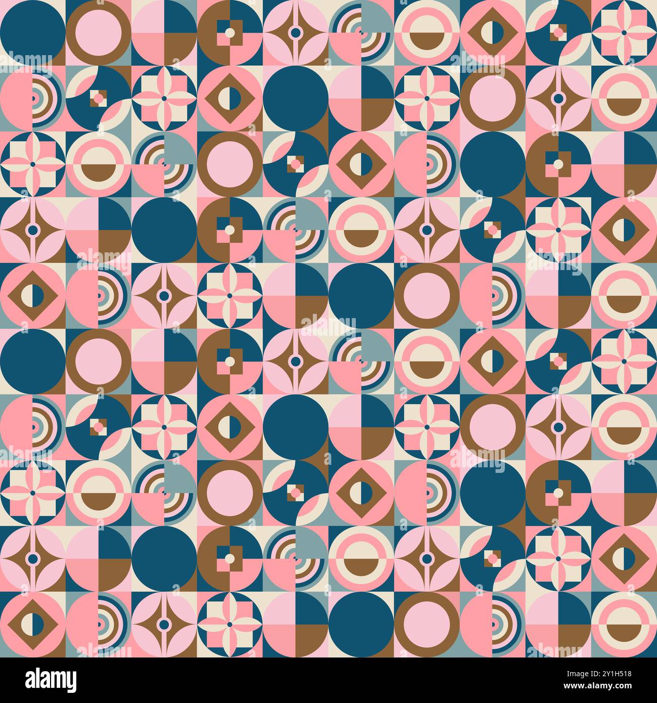 Retro Scandi Style Pink And Blue Mid Century Scandinavian Pattern Stock ...