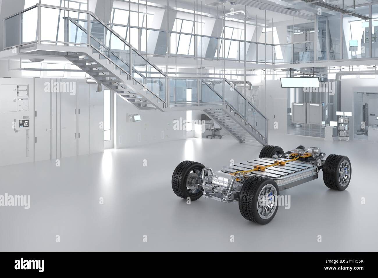 Electric car research and development with 3d rendering ev car with ...