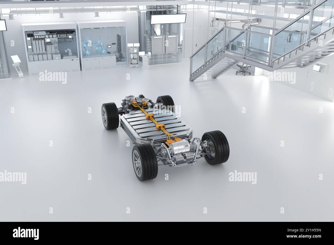 Electric car research and development with 3d rendering ev car with ...