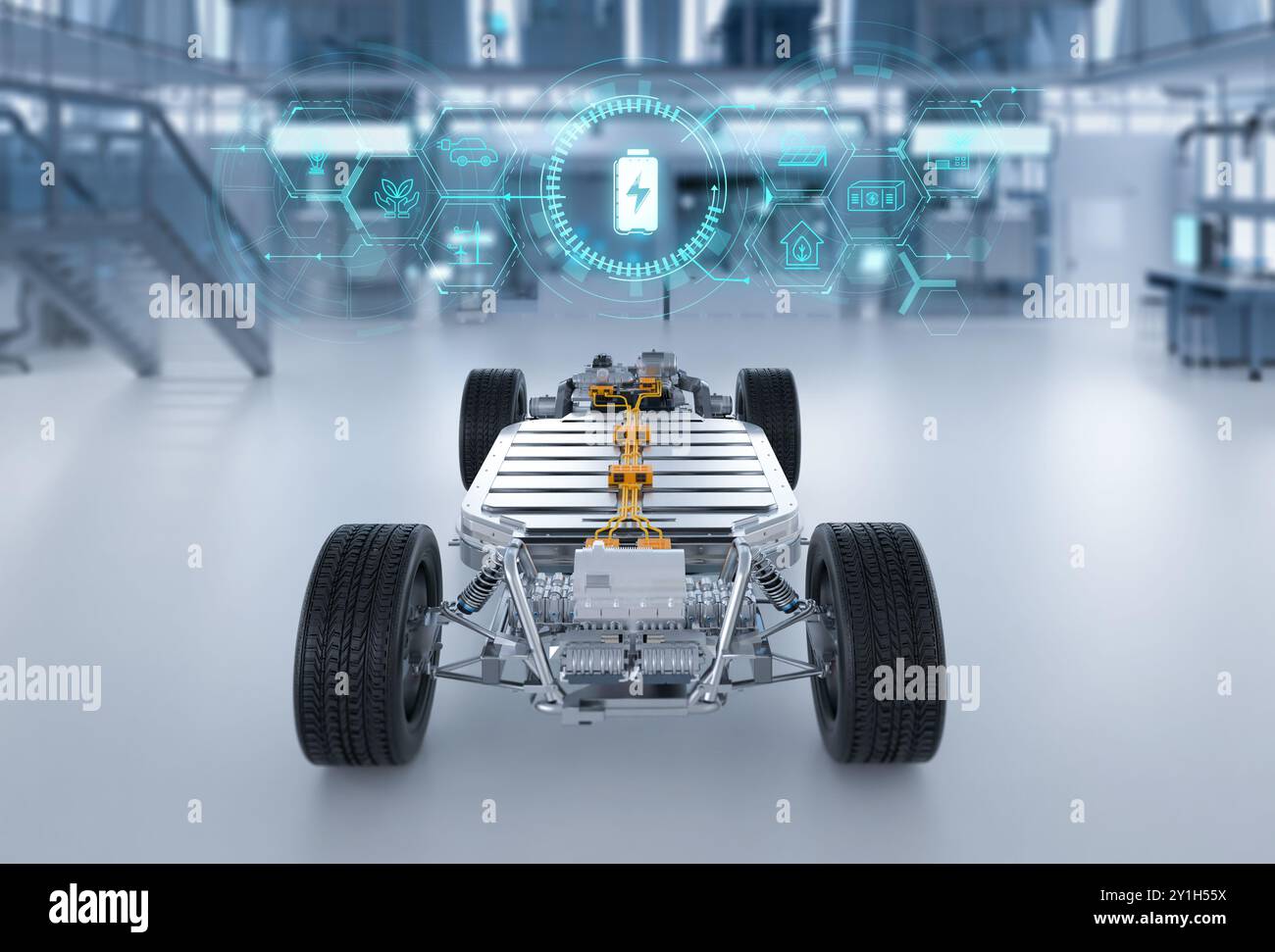 Electric car research and development with 3d rendering ev car with ...