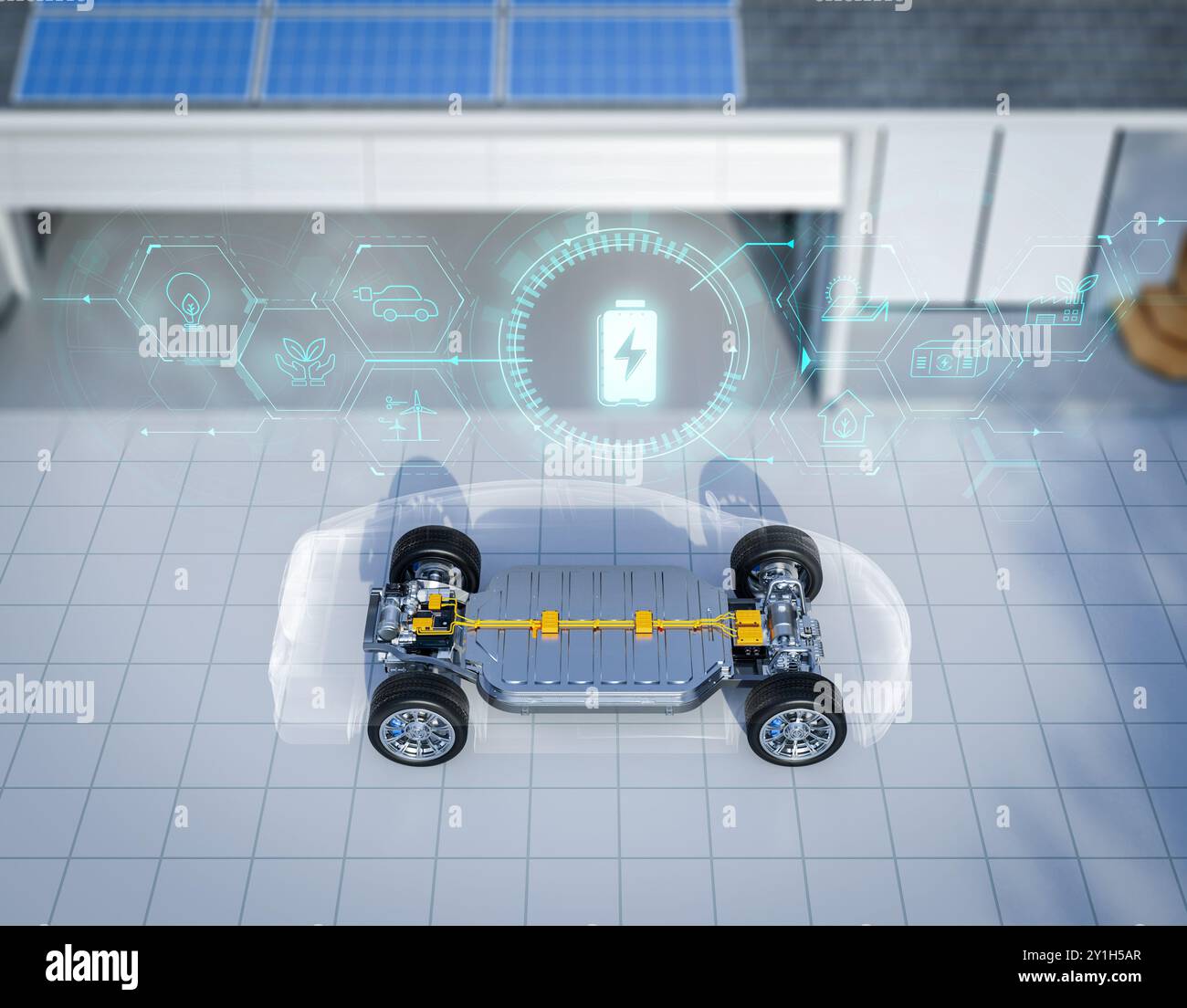 3d rendering solar panel on roof generate electricity for home garage ...