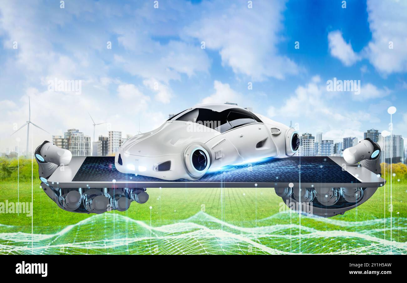 3d rendering ev car model or electric vehicle with digital connection ...