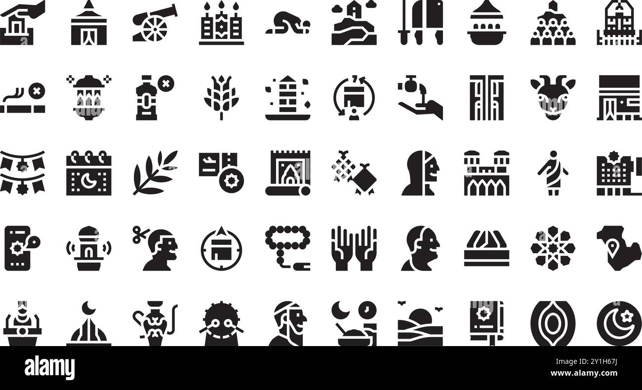 Hajj islamic pilgrimage icons High-Quality Vector Icons Collection with ...