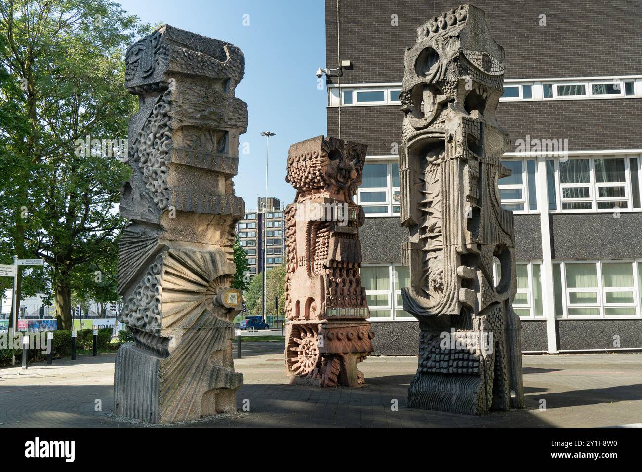 Three concrete totem sculptures, 1966, by William Mitchell for the ...