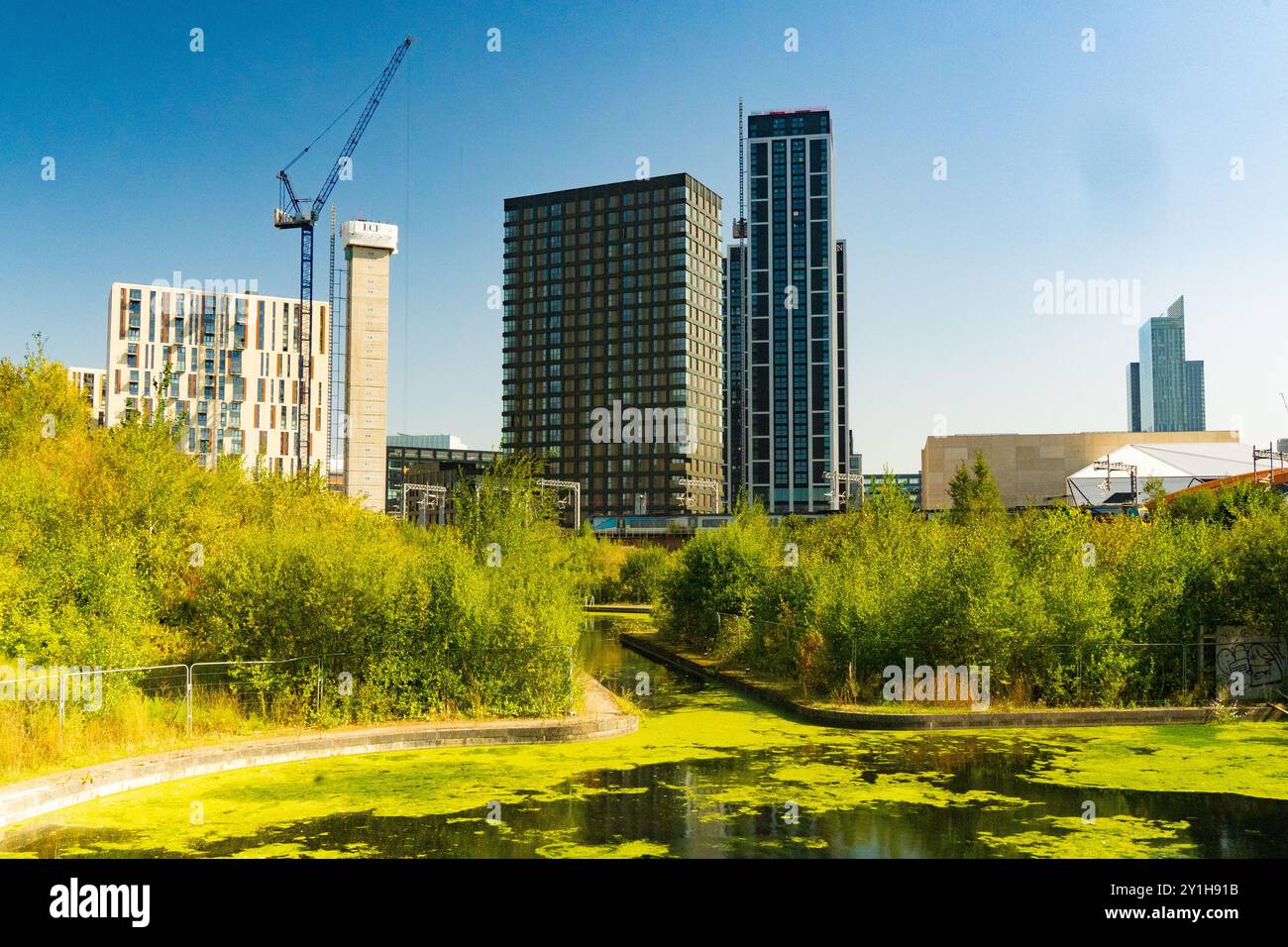 Manchester City Centre as seen from Middlewood Locks in Salford Stock ...