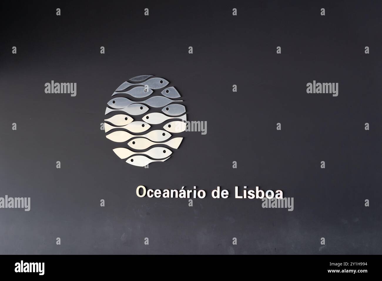 PORTUGAL, LISBON 12 December 2022: Lisbon Oceanarium logo on a black ...