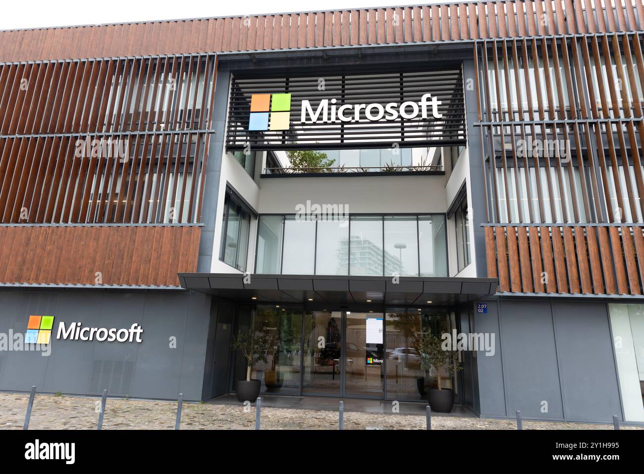 PORTUGAL, LISBON 12 december 2022: Microsoft logo on facade of their ...