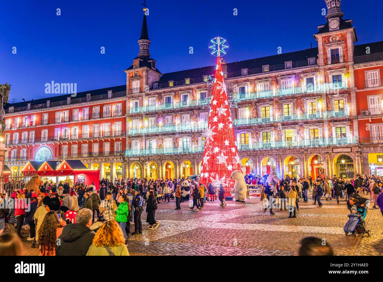 Madrid, Spain - December 18, 2023. Festive crowd gathers in Plaza Mayor ...