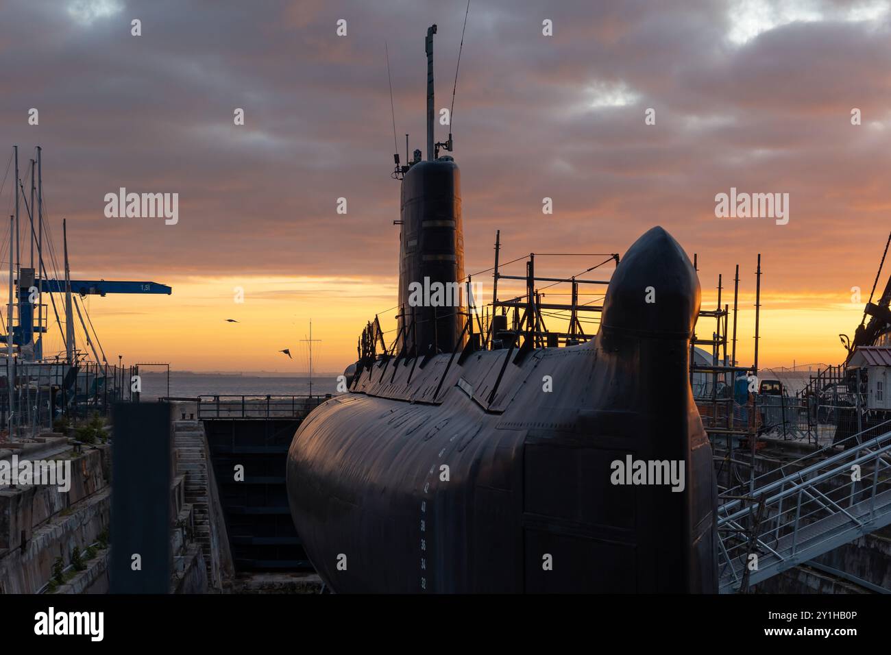 Submarine in the port on the background of sunset Stock Photo - Alamy