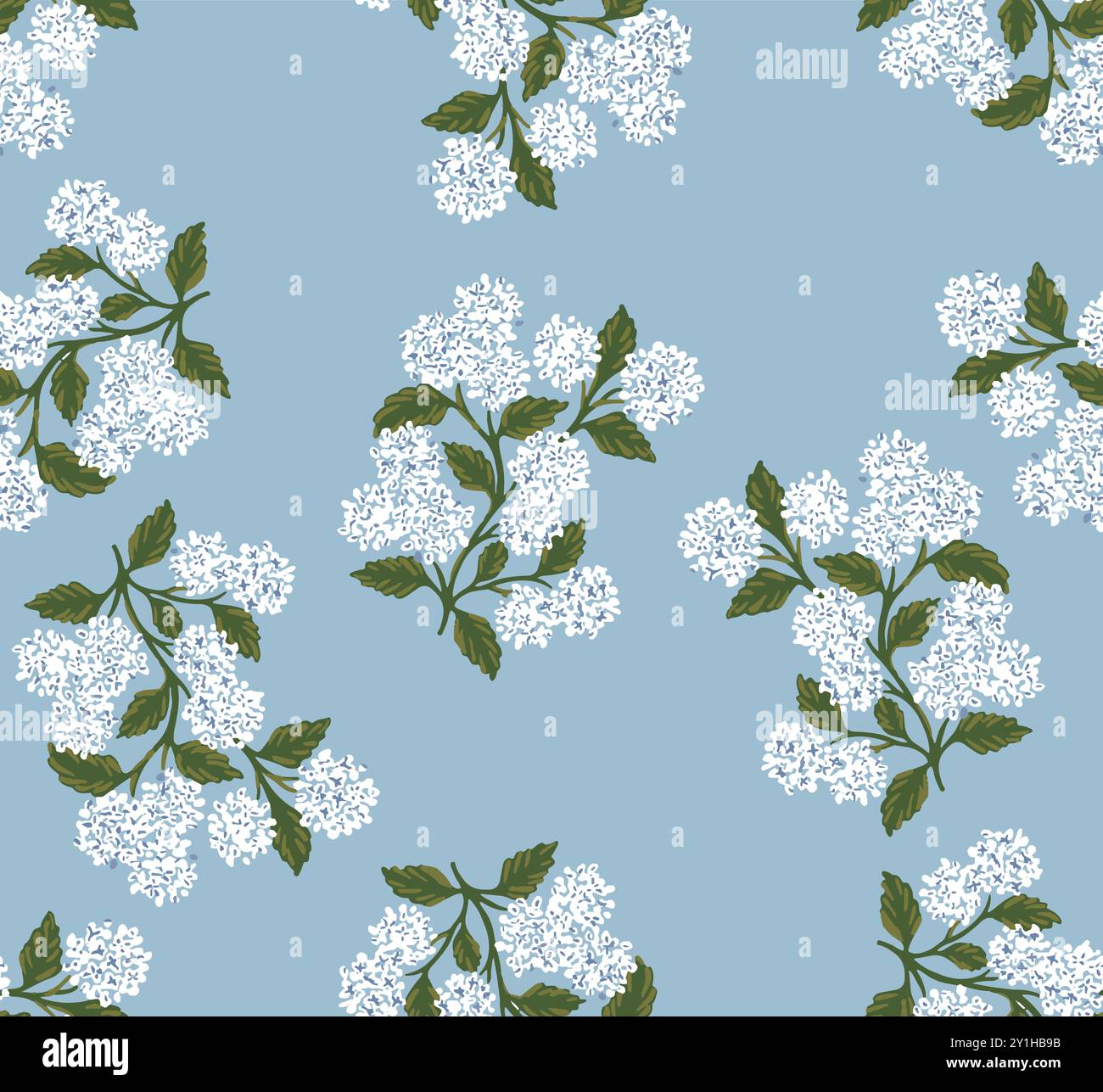 Abstract cute blooming hydrangea floral illustration blue background seamless pattern print for ...