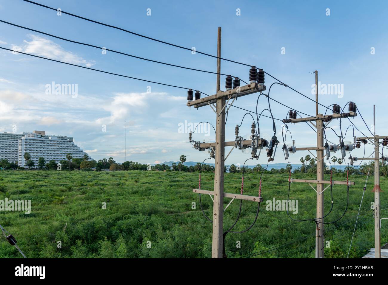 a close up of an electricity pole with transfer in Thailand Stock Photo ...