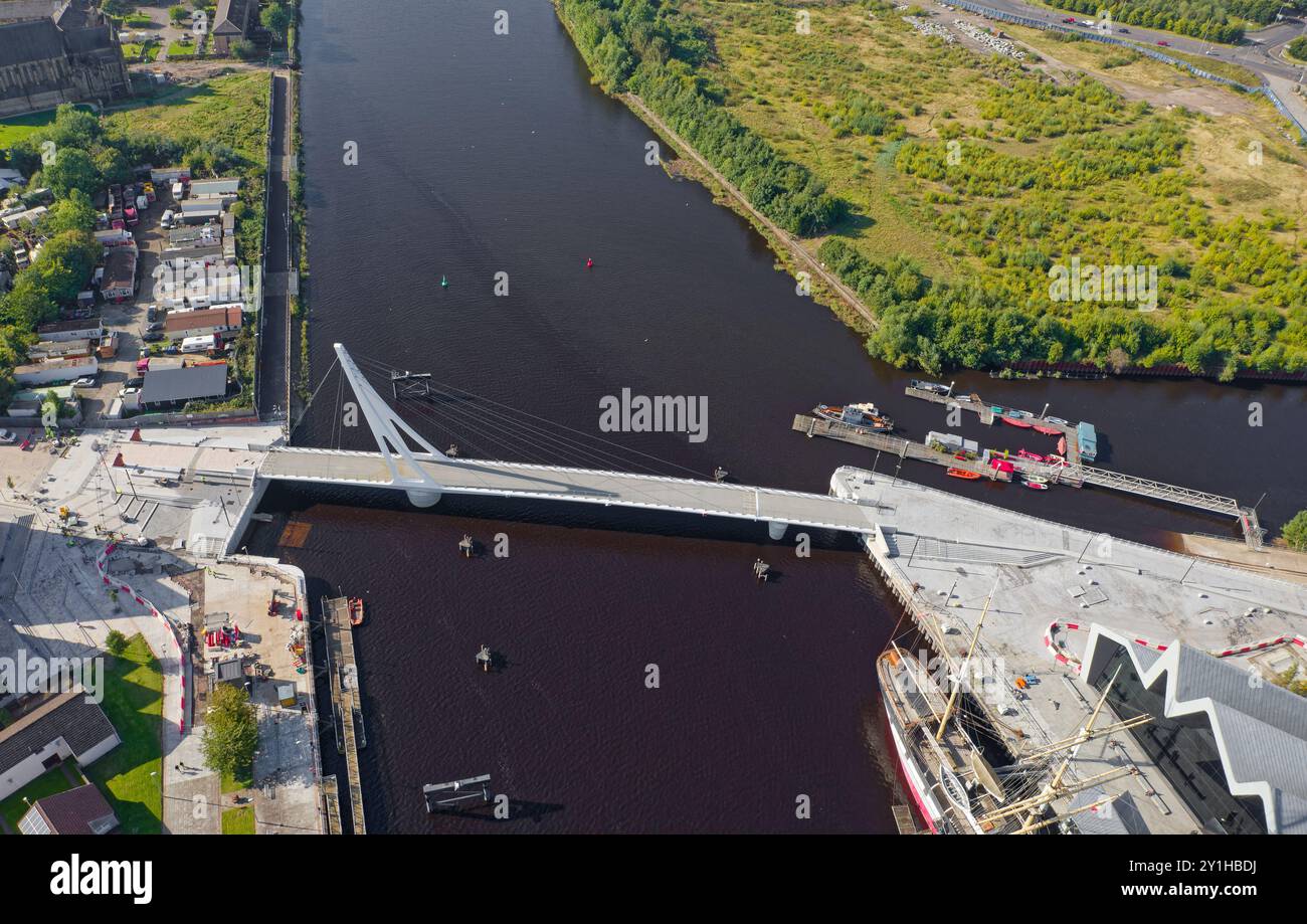 Govan to Partick pedestrian and cycle bridge over the River Clyde in Glasgow on day of ...