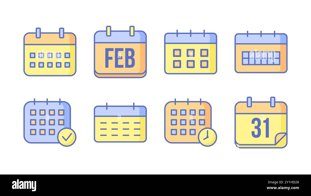 Set of colorful linear calendar icons with editable stroke. Vector ...
