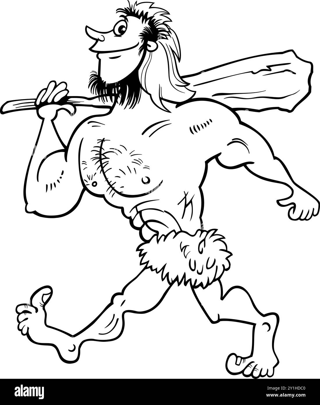 Cartoon illustration of funny prehistoric caveman character coloring ...