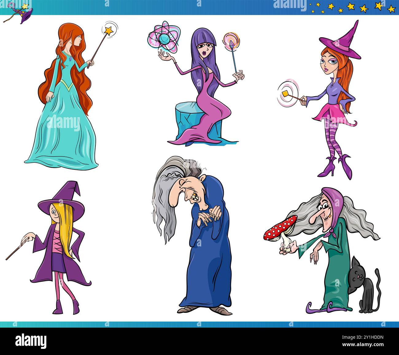 Cartoon illustrations of witches fantasy characters set Stock Vector ...
