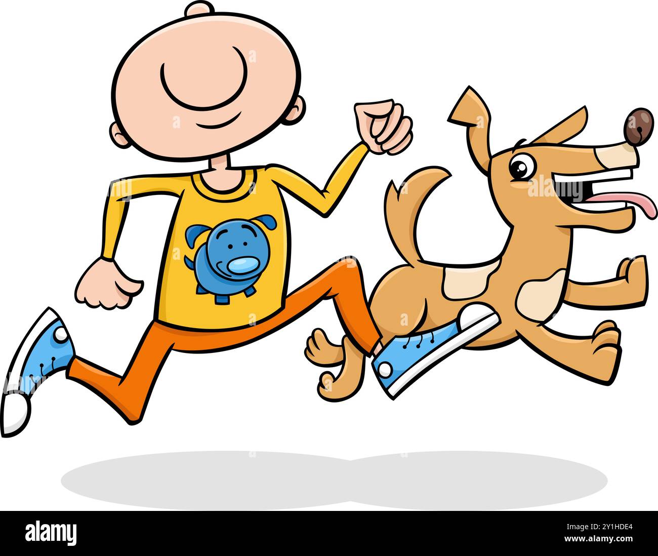 Cartoon illustration of boy running with happy puppy Stock Vector Image ...