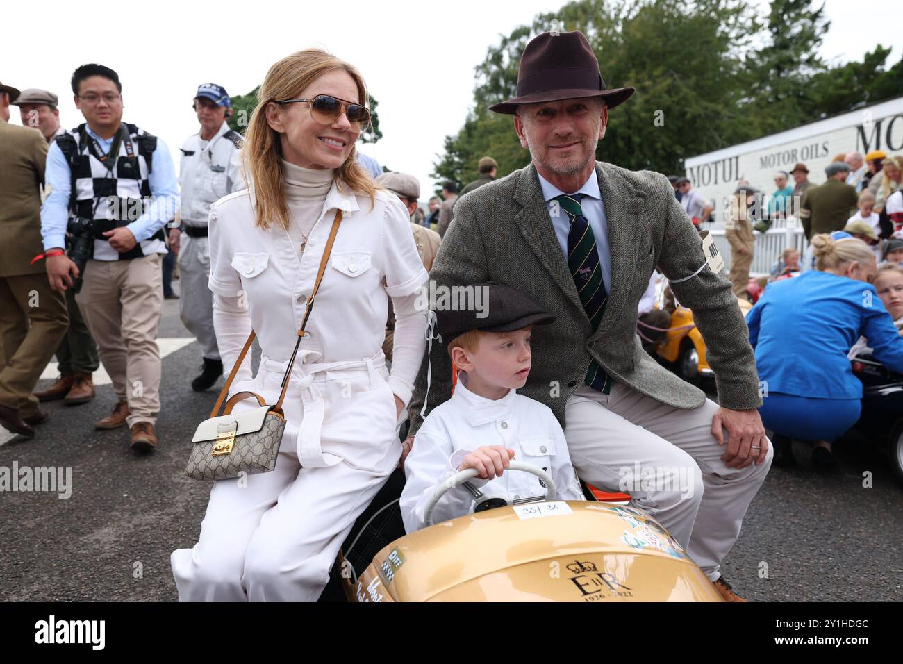 Geri Halliwell and Christian Horner with their son Monty Horner as he prepares to race in the ...