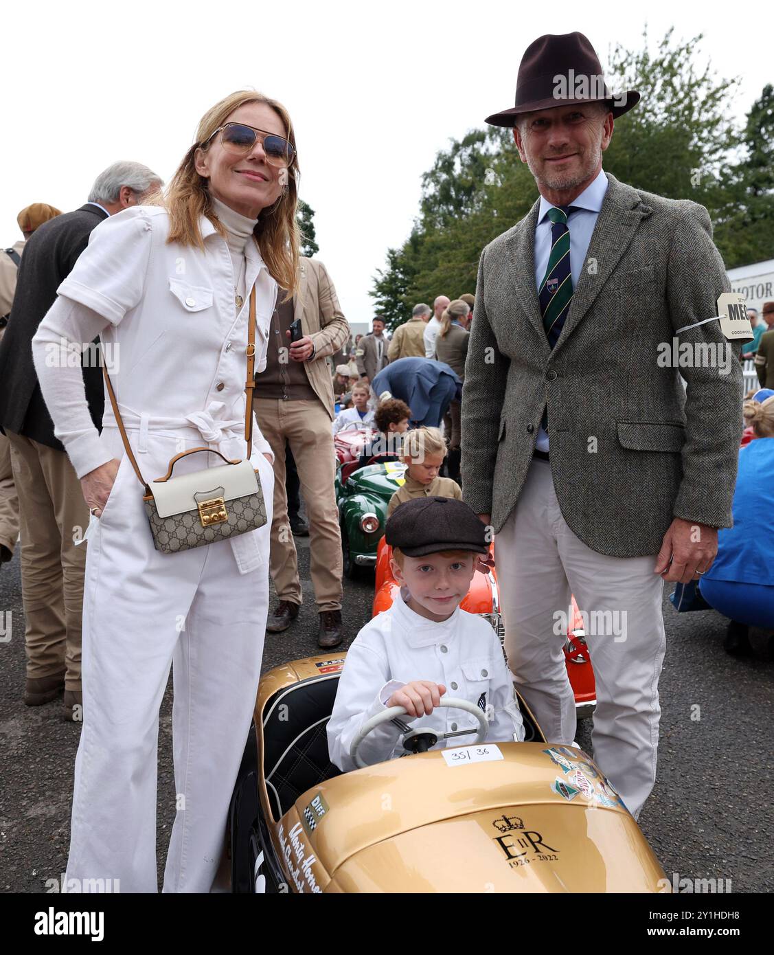 Geri Halliwell and Christian Horner with their son Monty Horner as he prepares to race in the ...