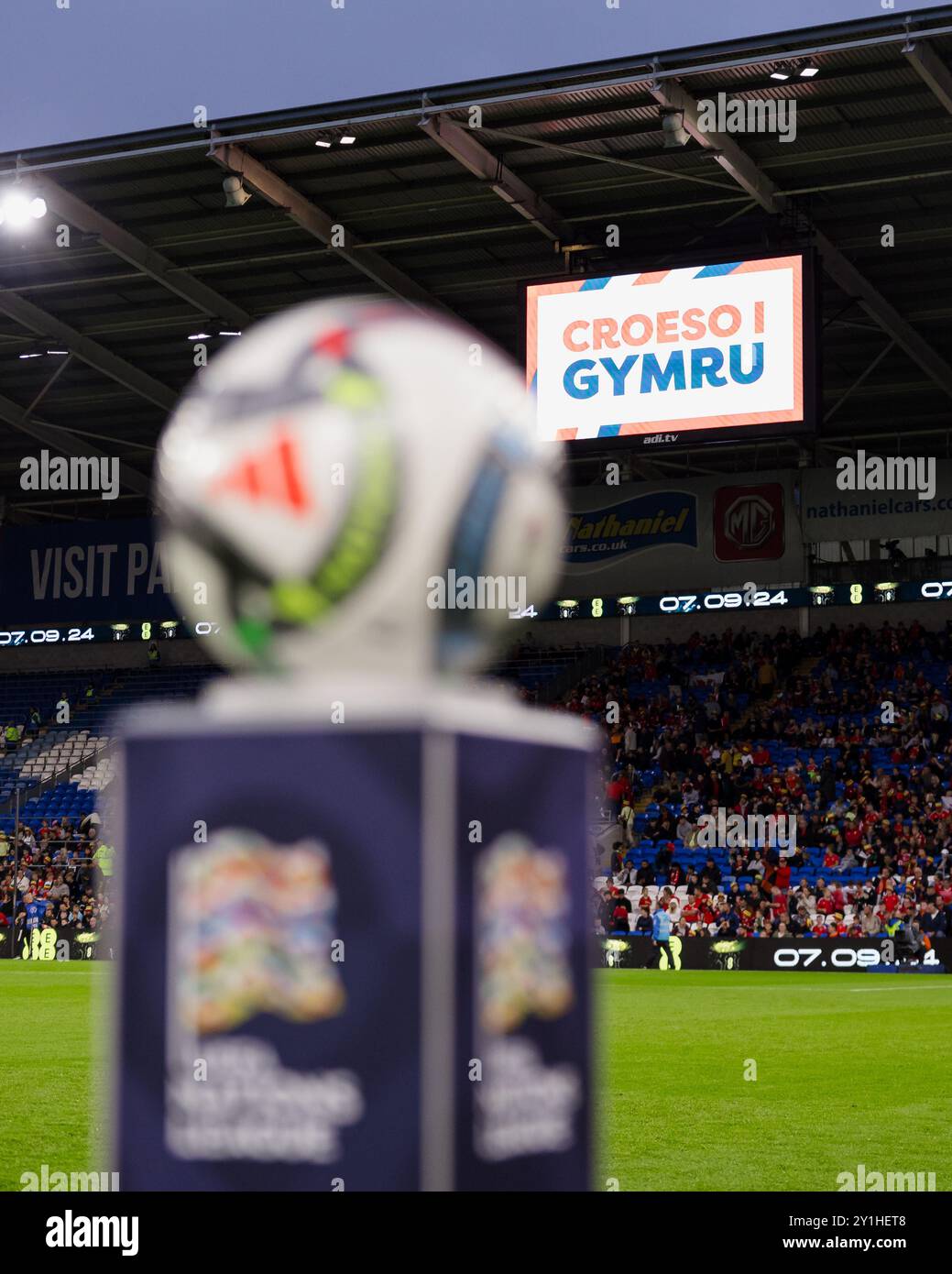 CARDIFF, WALES - 06 SEPTEMBER 2024: Match ball during the Group H 2025 ...