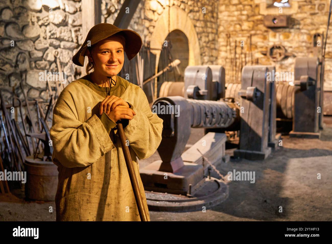 Ferrón, Blacksmiths dressed in work clothes, Forging hammer, Ferrería ...
