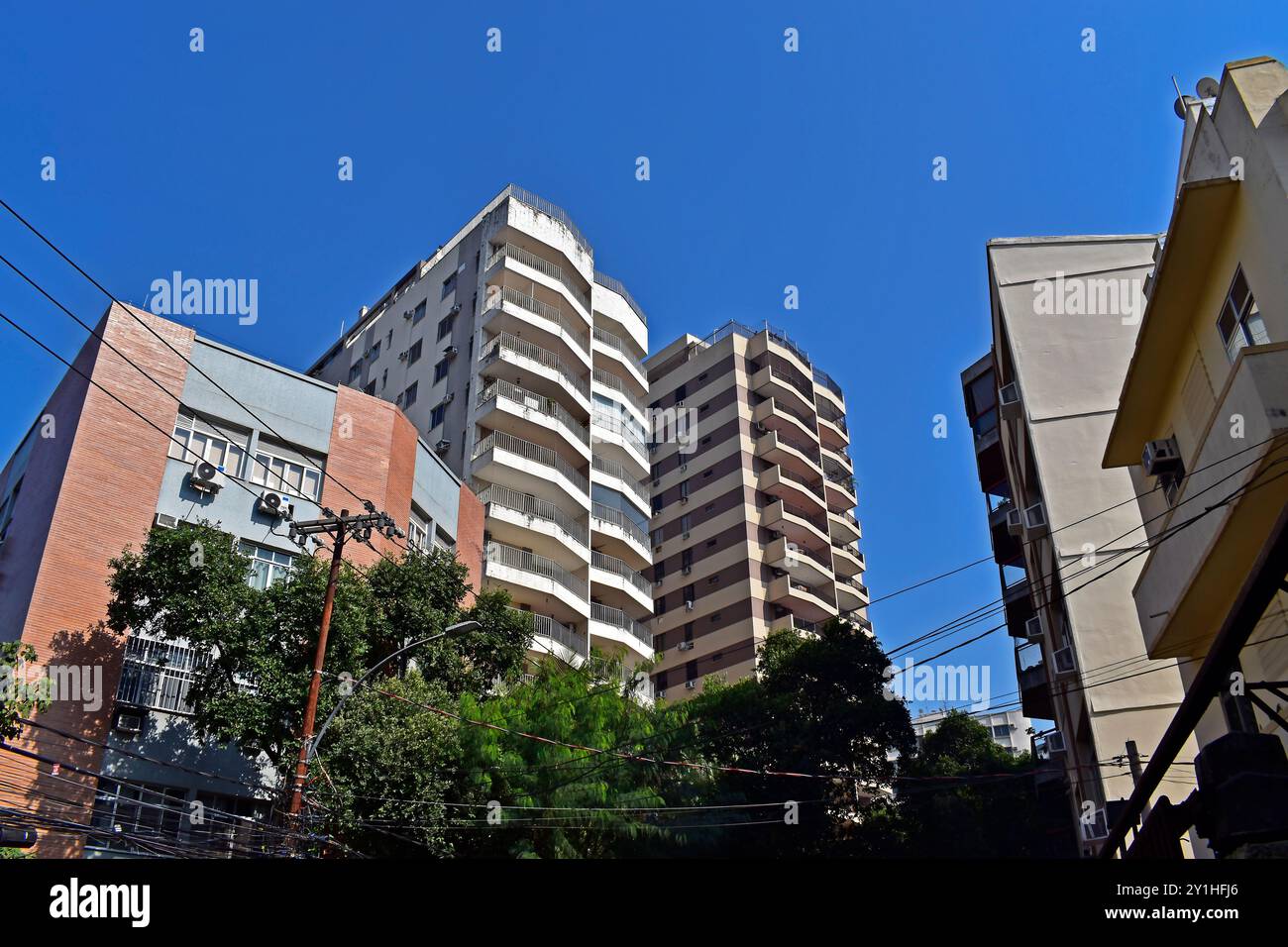 Residential building facades and trees in the Tijuca neighborhood, Rio ...