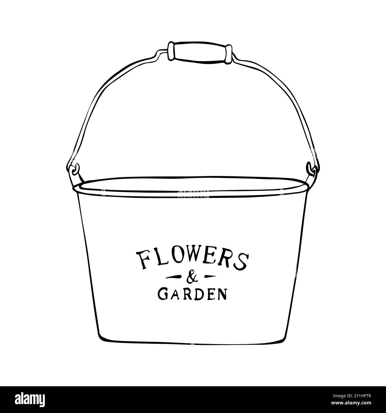 Garden Bucket for Flowers. Graphic vector Illustration of Gardening ...