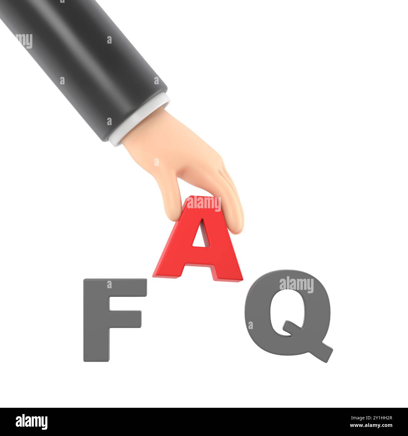 3d hand and word FAQ concept,Cartoon Gesture Icon Mockup. 3D rendering ...
