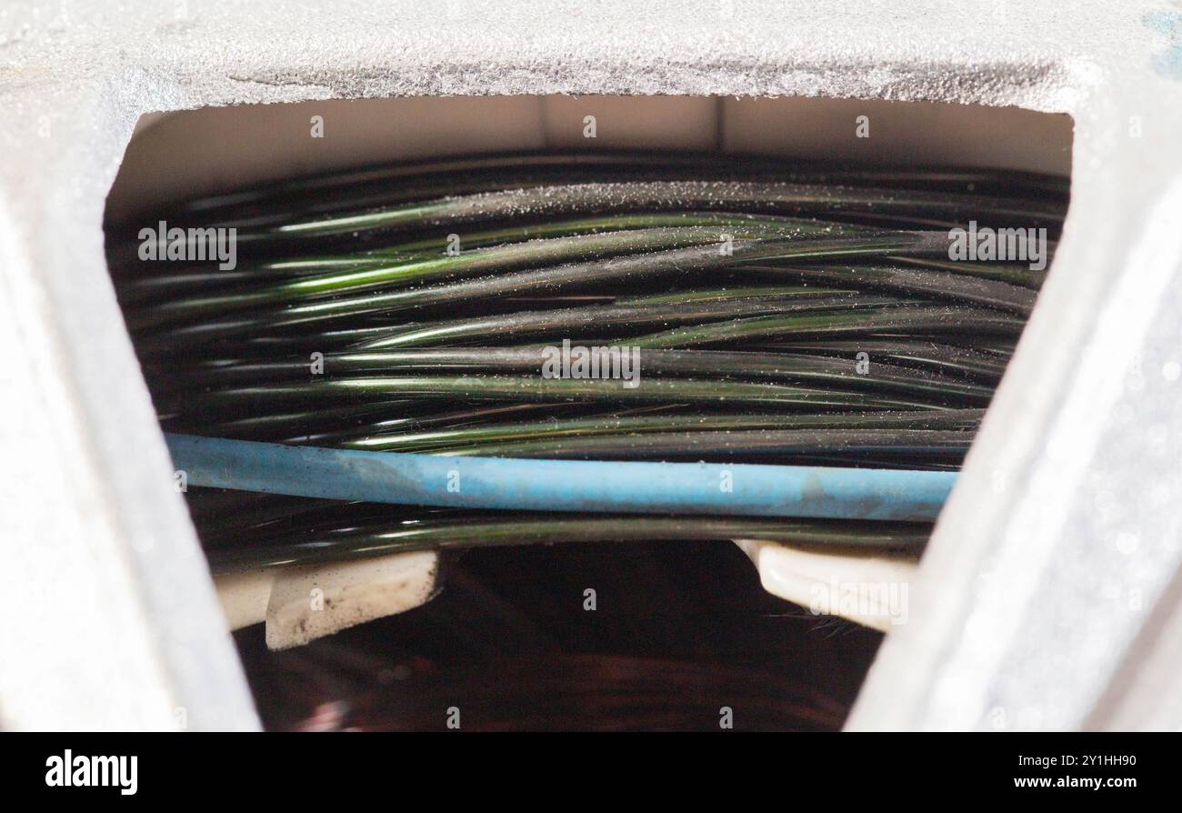 Copper winding on the stator of a three-phase asynchronous motor Stock ...