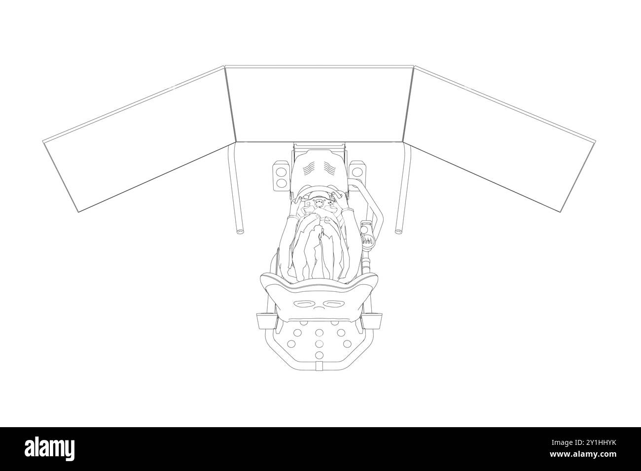 Outline of a girl sitting at a realistic gaming simulator with a ...