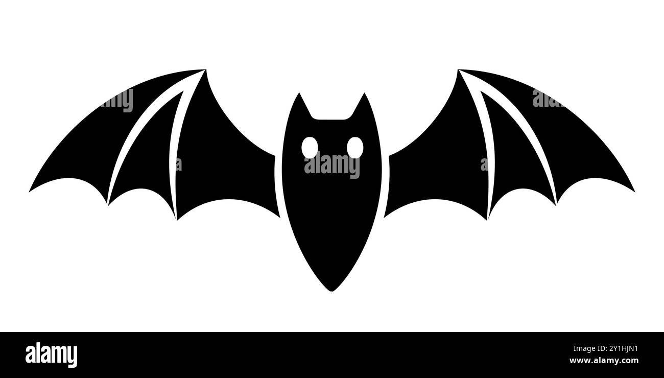 Hand drawn illustration of black silhouette of vampire bat with spread ...