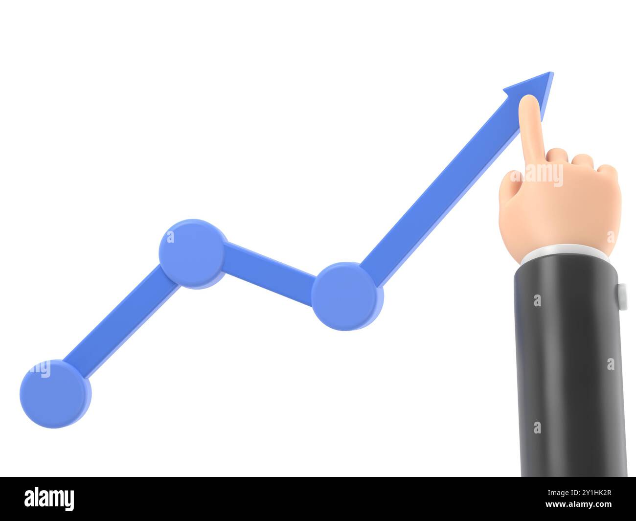 Increase sales. Diagram up. Businessman raises hand financial chart. 3d ...