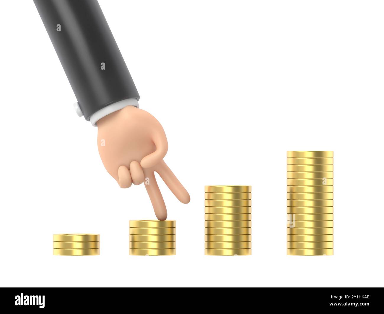 Money staircase concept. Businessman walk fingers over the stock of ...