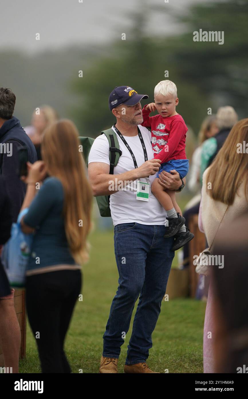 Mike Tindall with his son Lucas at the Defender Burghley Horse Trials ...