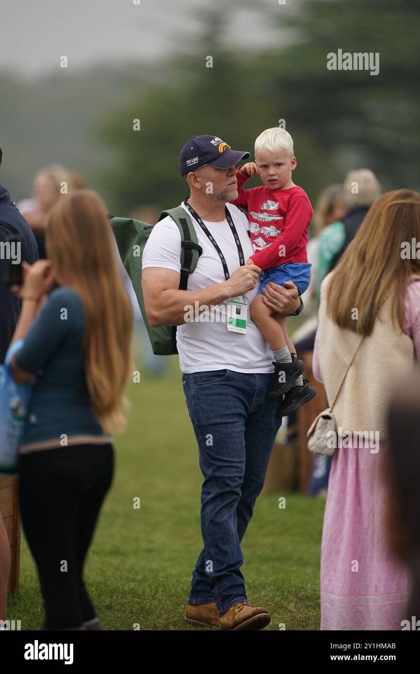 Mike Tindall with his son Lucas at the Defender Burghley Horse Trials ...