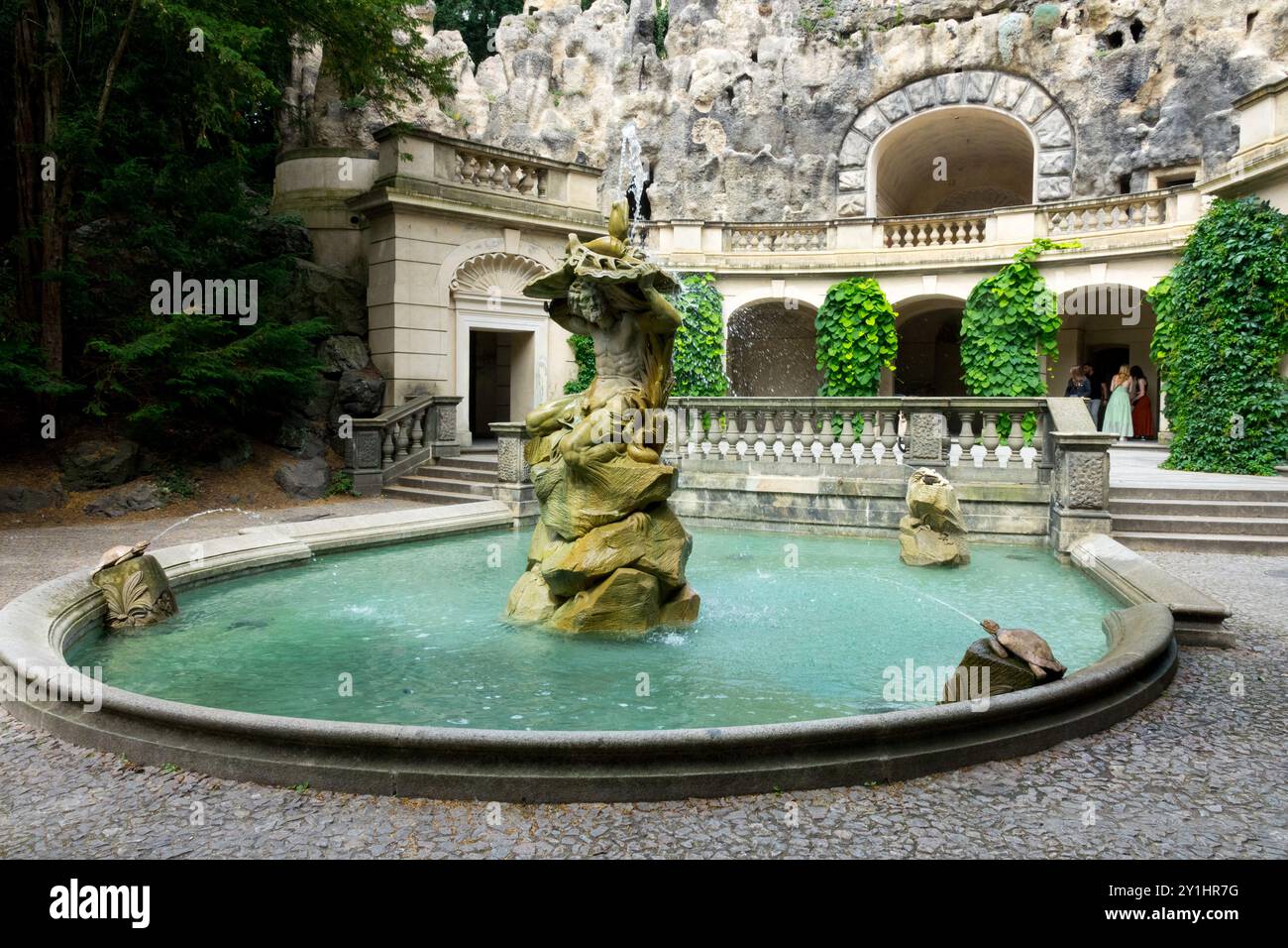 Beautiful architectural garden featuring a stone Water Fountain with ...