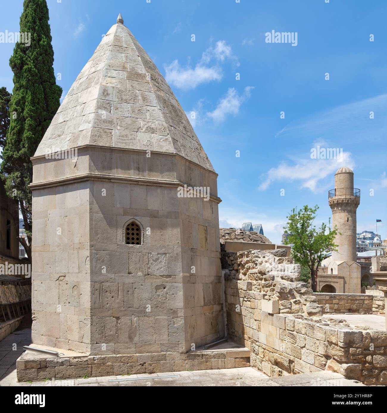 The historical Mausoleum of Seyid Yahya Bakuvi, featuring a distinctive ...