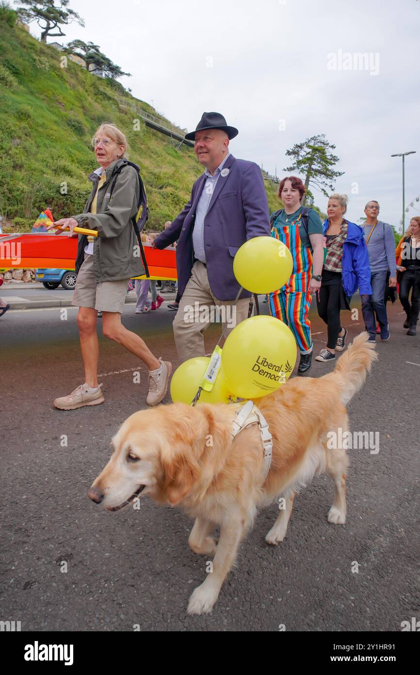 Torquay, UK. 7th Sep, 2024. Torbay MP Steve Darling, with his guide dog ...