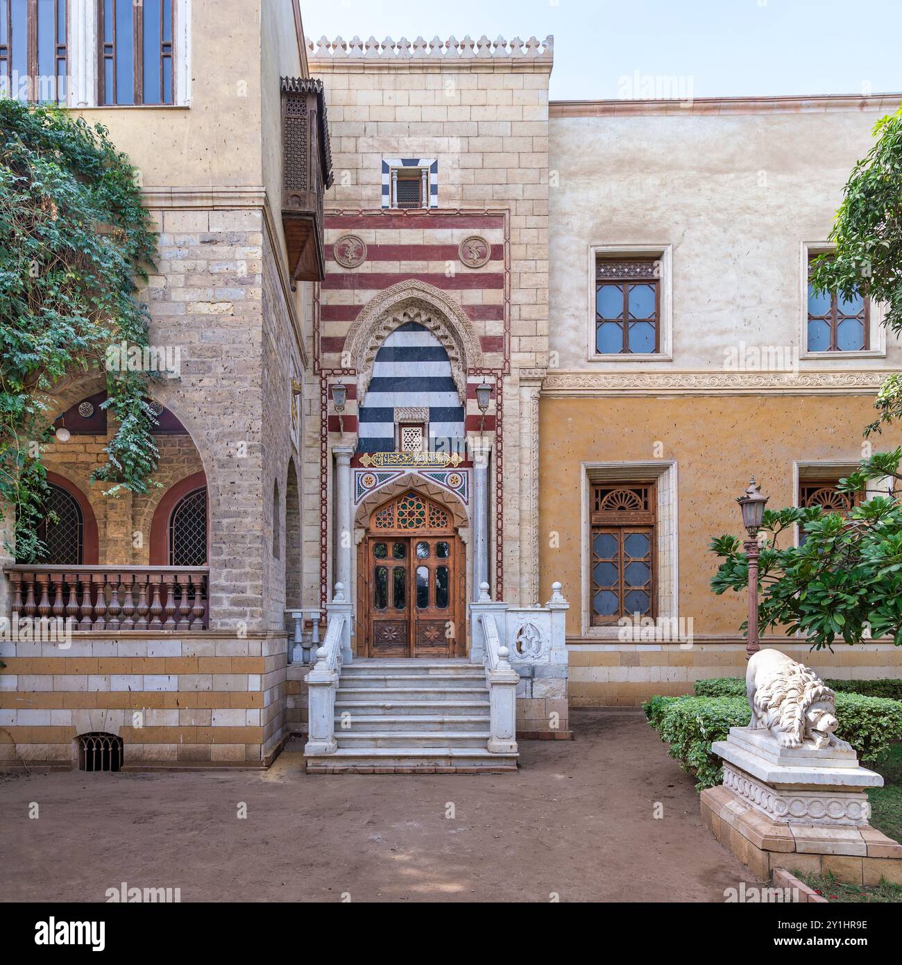 The elaborate architecture of Prince Naguib Palace in Cairo, Egypt, presents a fusion of styles ...