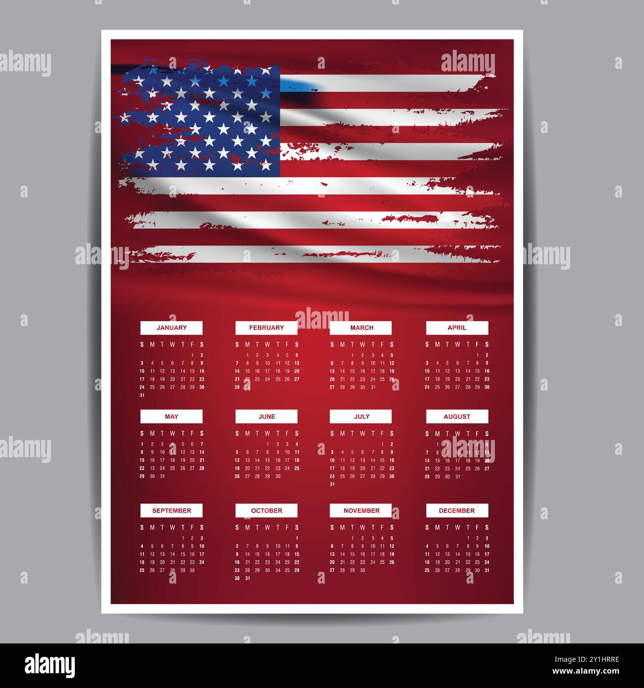 Calendar week starts Monday corporate design template American flag ...