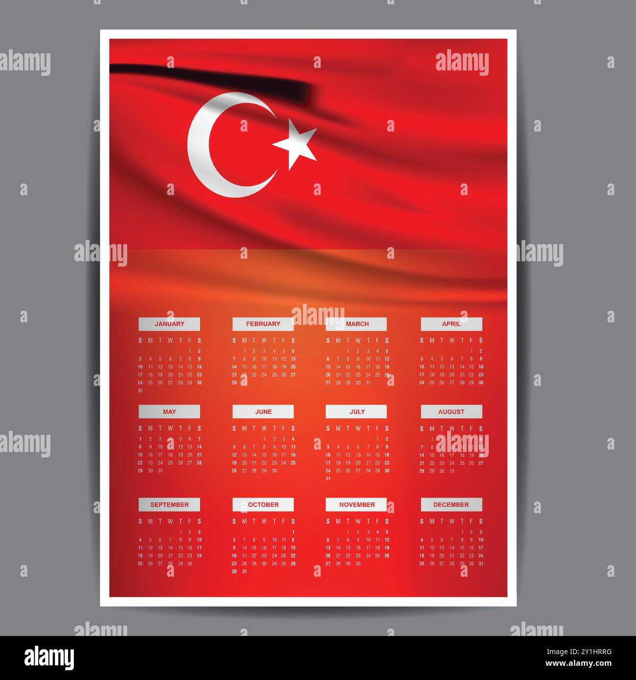 Calendar week starts Monday corporate design template is a Turkey flag ...