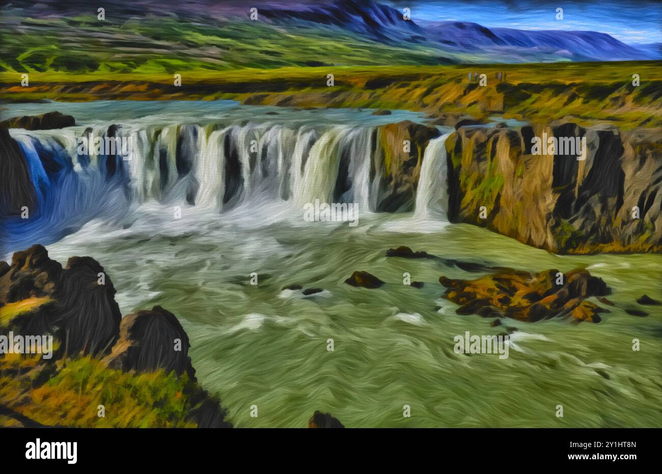 Painting of Godafoss Waterfalls in Iceland Stock Photo - Alamy