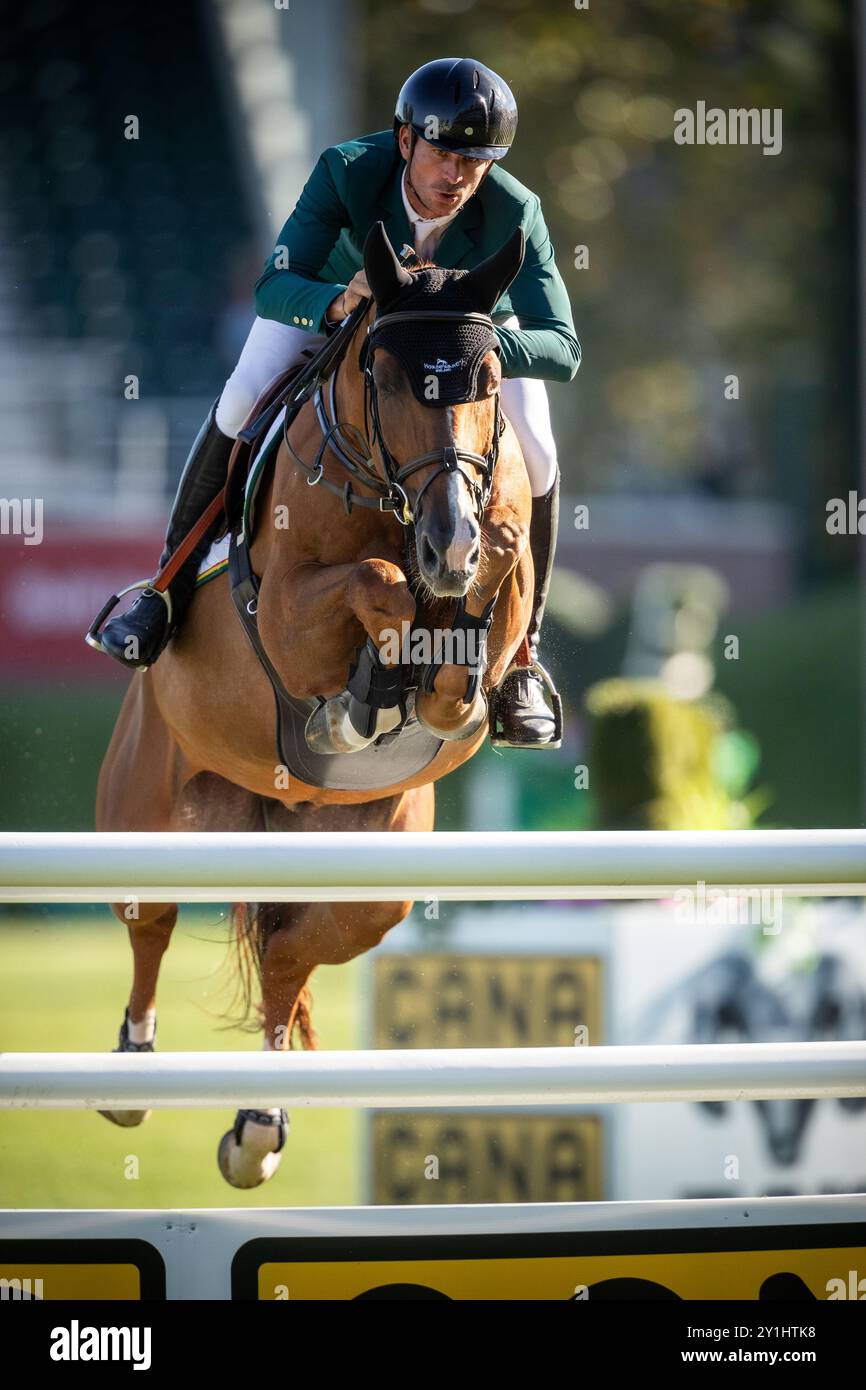 Calgary, Canada - Sept., 5, 2024. Steve Guerdat of Switzerland riding ...