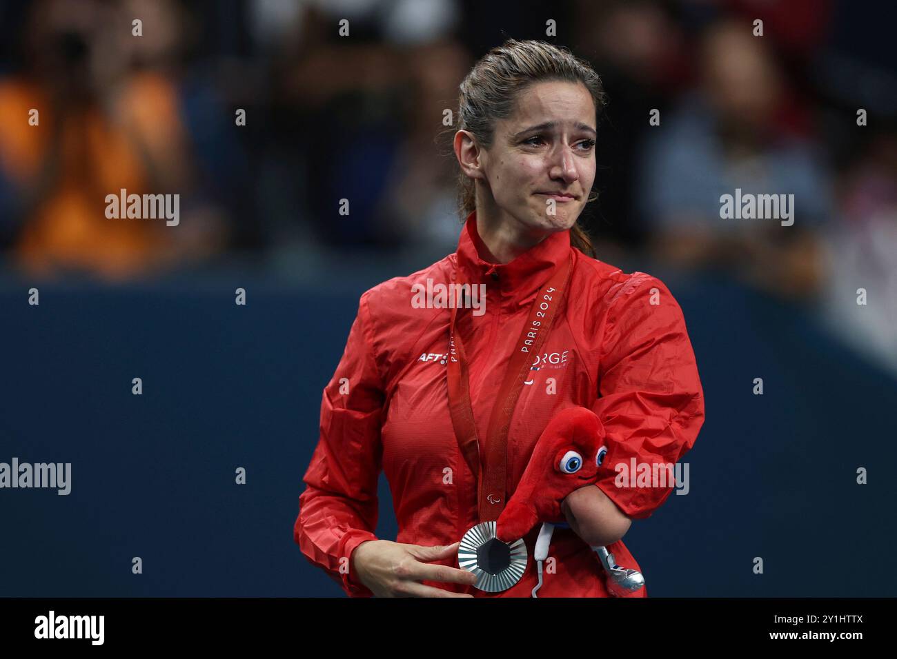 Norway's Aida Husic Dahlen reacts as she stands with her silver medal ...