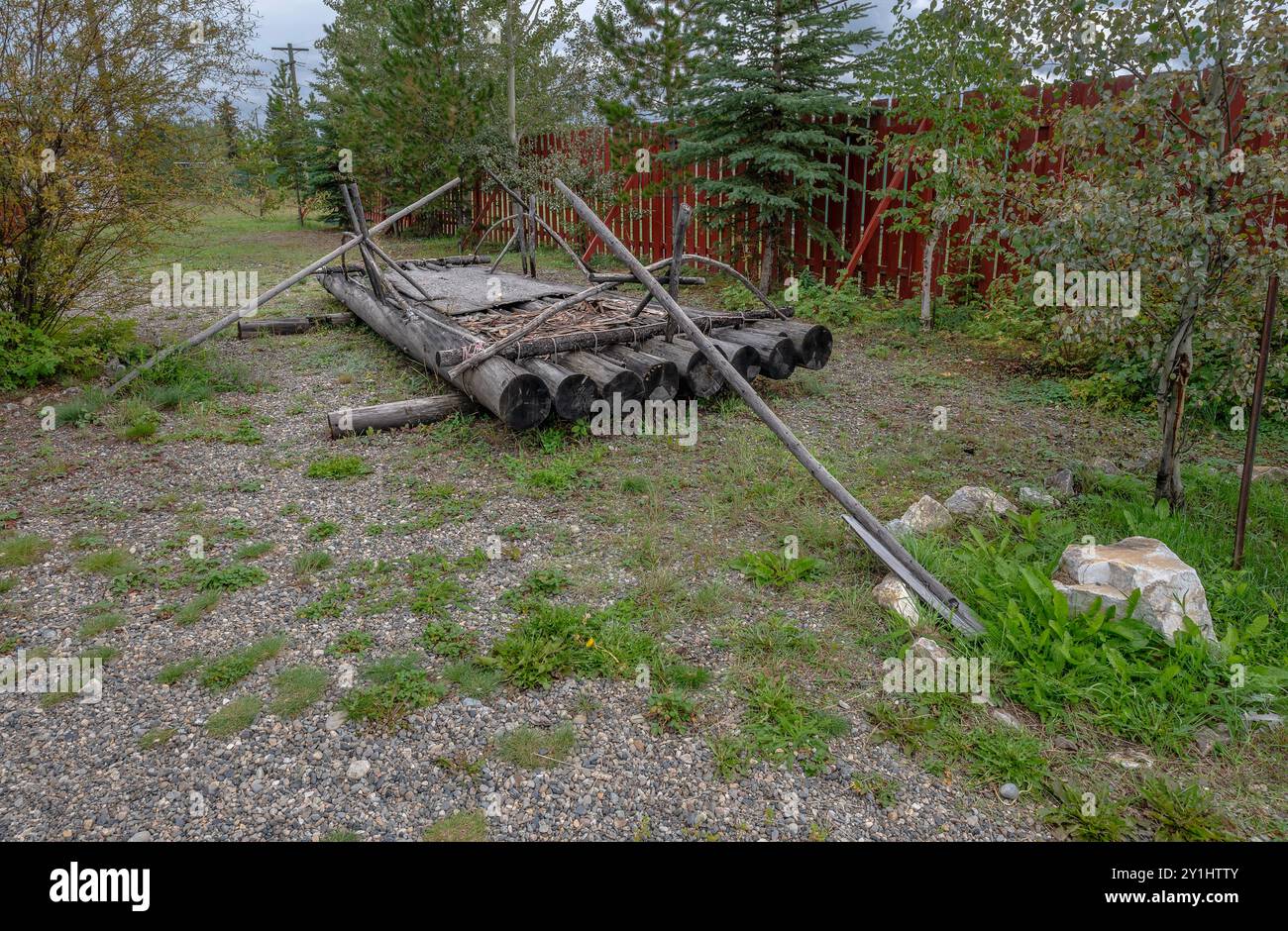 Moored traditional raft at Pelly Crossing in the Yukon, Canada Stock ...
