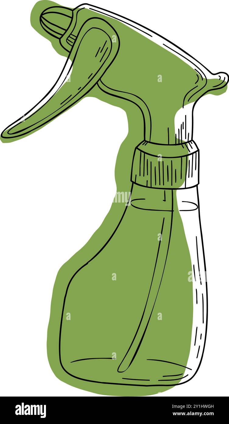 Gardening tools linear icons and doodles. Sprayer, atomizer, irrigation ...