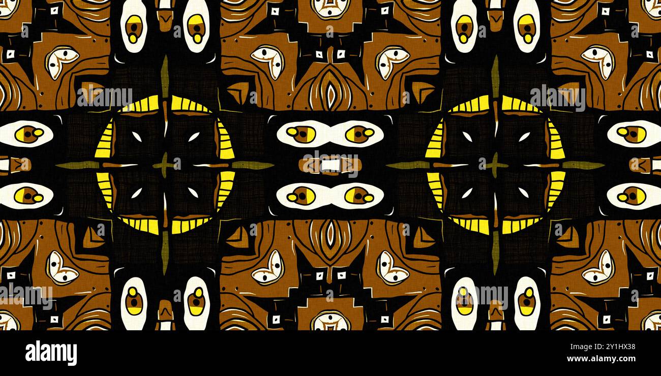 Modern tribal shape mud cloth border effect seamless pattern. Stylized ...